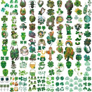 yazhiji 70sheets st patricks day temporary tattoo for kids girls or boys 10sheets larger half arm shamrock patterned waterproof tattoos stickers for men or women and 60 sheets face clover tattoos