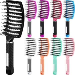 zopeal 9 pieces boar bristle curved and vented brush for detangling dry, wet, curly, thick or straight hair - enhances shine for women, men, and kids