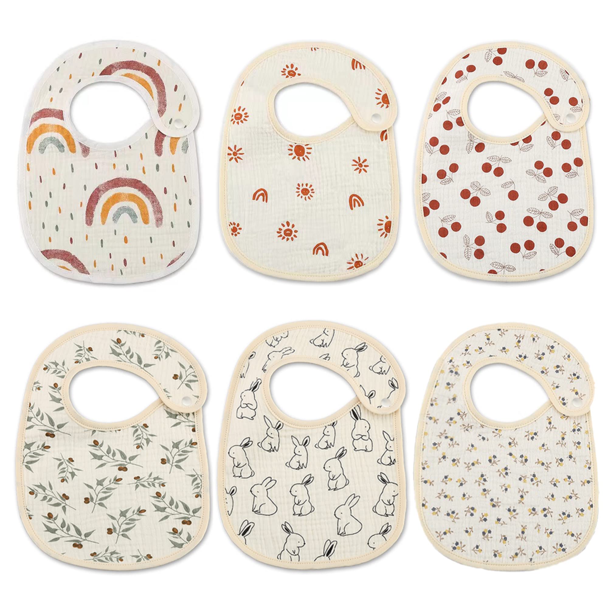 Baby Bibs for Girls, Organic Muslin Baby Drool Dibs, Soft & Lightweight Lap-shoulder Bibs for Teething Feeding with Waterproof Backing, 6 Pack