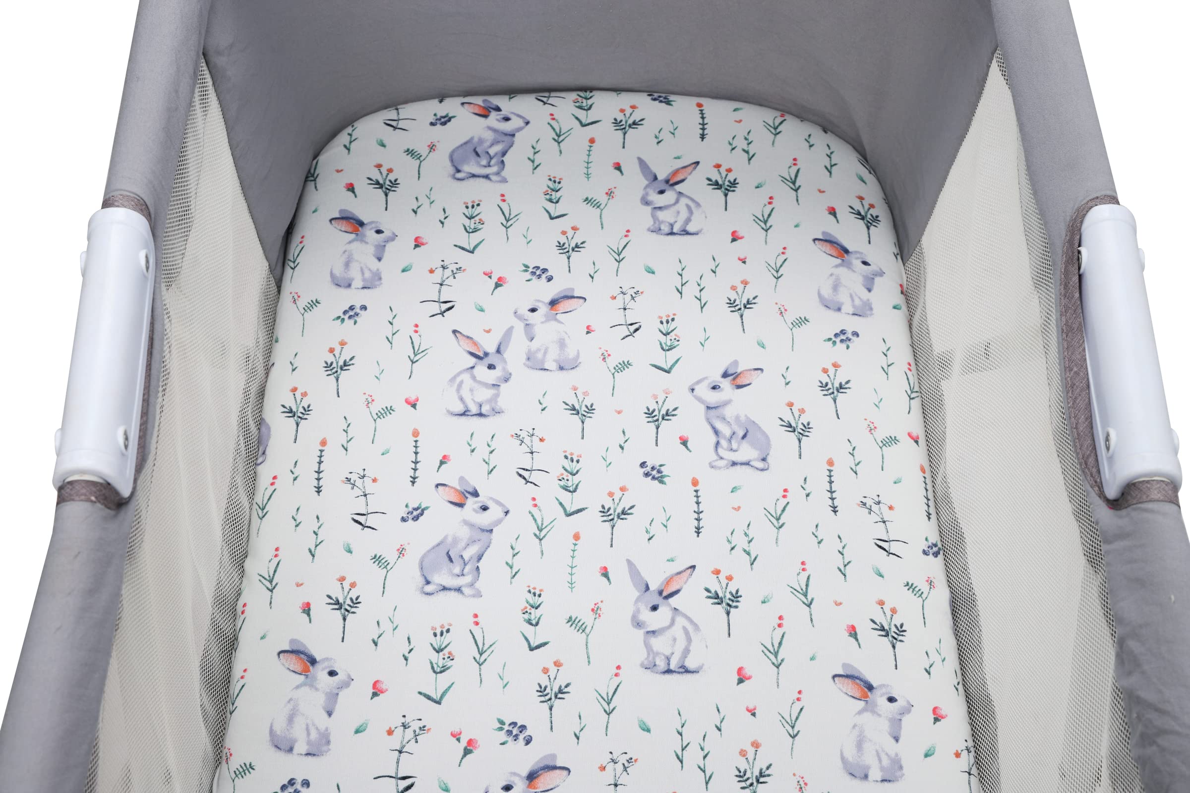 Bassinet Sheets for Baby Boy and Girl, Stretchy Breathable Fitted Sheet Universal for Bassinet Cradle Hourglass Oval Rectangle Pad/Mattress, 4 Pack Deer, Elephant, Rabbit and Squirrel Printing