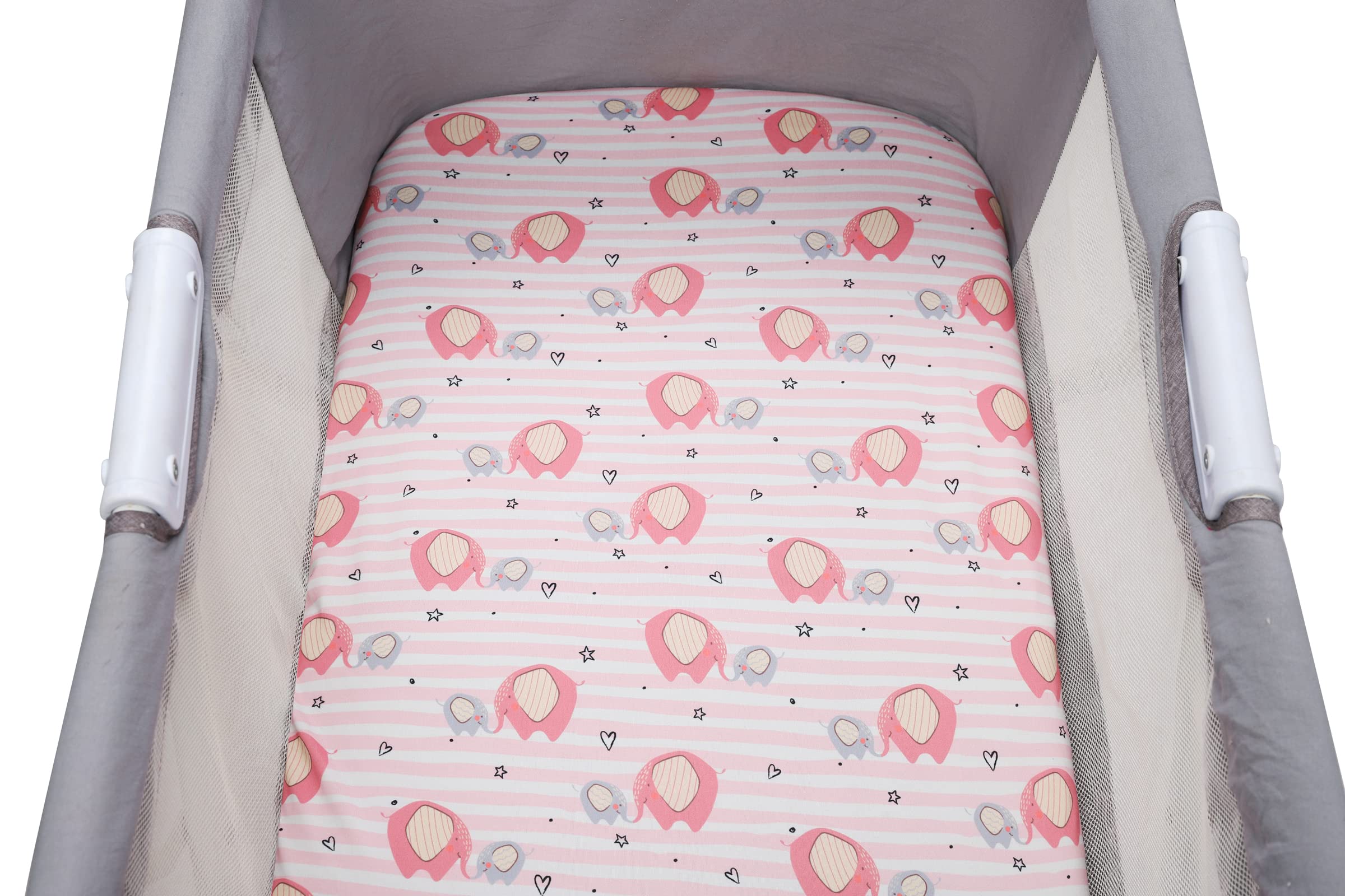 Bassinet Sheets for Baby Boy and Girl, Stretchy Breathable Fitted Sheet Universal for Bassinet Cradle Hourglass Oval Rectangle Pad/Mattress, 4 Pack Deer, Elephant, Rabbit and Squirrel Printing