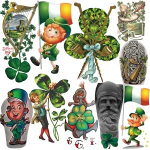 Yazhiji 70sheets St Patricks Day Temporary Tattoo for Kids Girls or Boys 10sheets Larger Half Arm Shamrock Patterned Waterproof Tattoos Stickers for Men or Women And 60 sheets Face Clover Tattoos