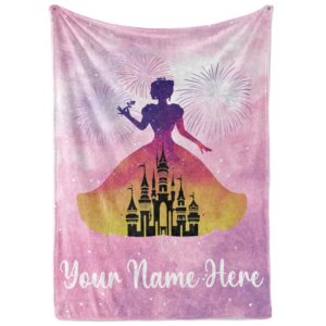 personalized princess blanket for girls - ships next day, usa made, warm, cozy, soft throw for travel - pink room decor - plush fleece or sherpa blanket with custom name (fleece - 50x60)