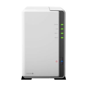 synology diskstation ds220j nas server with rtd1296 1.4ghz cpu, 512mb memory, 36tb hdd storage, 1 x 1gbe lan port, dsm operating system