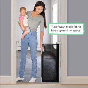 Summer Infant Tuck Away Retractable Extra Wide Gate, Fits Openings Up to 56” Wide, Black and Gray Gate for Doorways and Hallways, 30” Tall Mesh Baby and Pet Gate