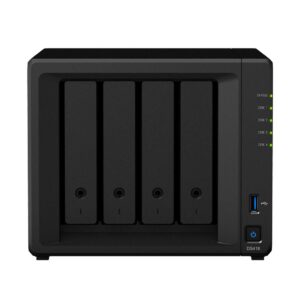 synology diskstation ds418 nas server with rtd1296 1.4ghz cpu, 2gb memory, 64tb hdd storage, 2 x 1gbe lan ports, dsm operating system