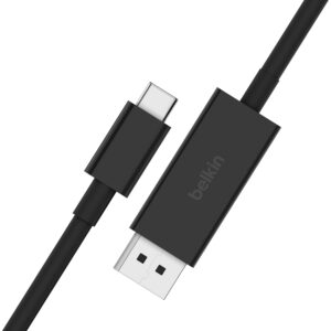 belkin usb type c to displayport 1.4 cable 6.6ft/2m, 32.4gbps, 8k@60hz or 4k@144hz, with hbr3, dsc, hdcp 2.2, dp alt mode, backwards compatible, works with windows, macos, ipados, android, and more