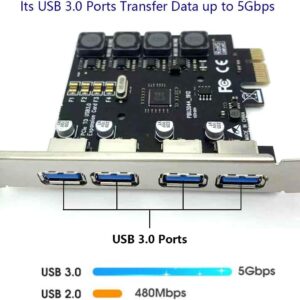 4 Ports PCIE USB 3.0 Card Super Speed 5Gbps PCI Express (PCIe) Expansion Card for Windows 11/10/8.1/8/7/Vista/XP/Server