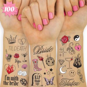 xo, fetti realistic bachelorette temporary tattoos - 100 foil styles | bachelorette party decoration, bridesmaid favor, bride to be gift + bridal shower supplies