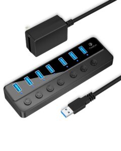 7-port usb 3.0 hub, qeefun 3.0 powered, usb adapter usb extender usb port expander usb hub for laptop, pc, usb flash drives, and more ……