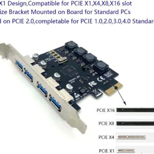 4 Ports PCIE USB 3.0 Card Super Speed 5Gbps PCI Express (PCIe) Expansion Card for Windows 11/10/8.1/8/7/Vista/XP/Server