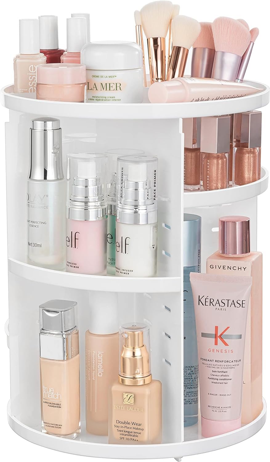 HBlife 360 Rotating Makeup Organizer Adjustable Carousel Large Capacity Revolving Perfume Organizer Skincare Organizers Cosmetic Storage Spinning Holder for Vanity, White