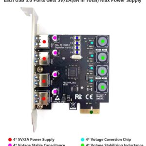 4 Ports PCIE USB 3.0 Card Super Speed 5Gbps PCI Express (PCIe) Expansion Card for Windows 11/10/8.1/8/7/Vista/XP/Server