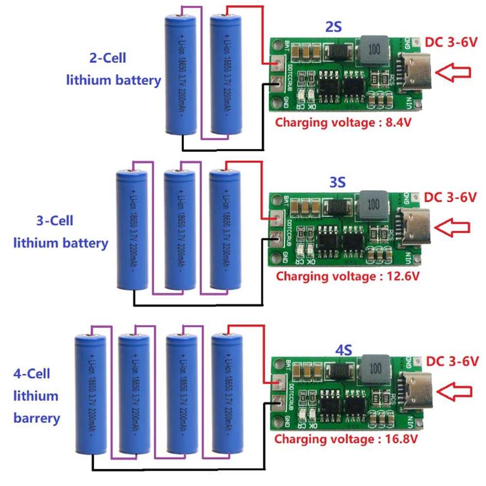 Adeept Type C BMS 2S 2A 18650 21700 3.7V Lithium Battery Charge Module Charging Board Step-Up Boost Li-Po Polymer USB C to 8.4V