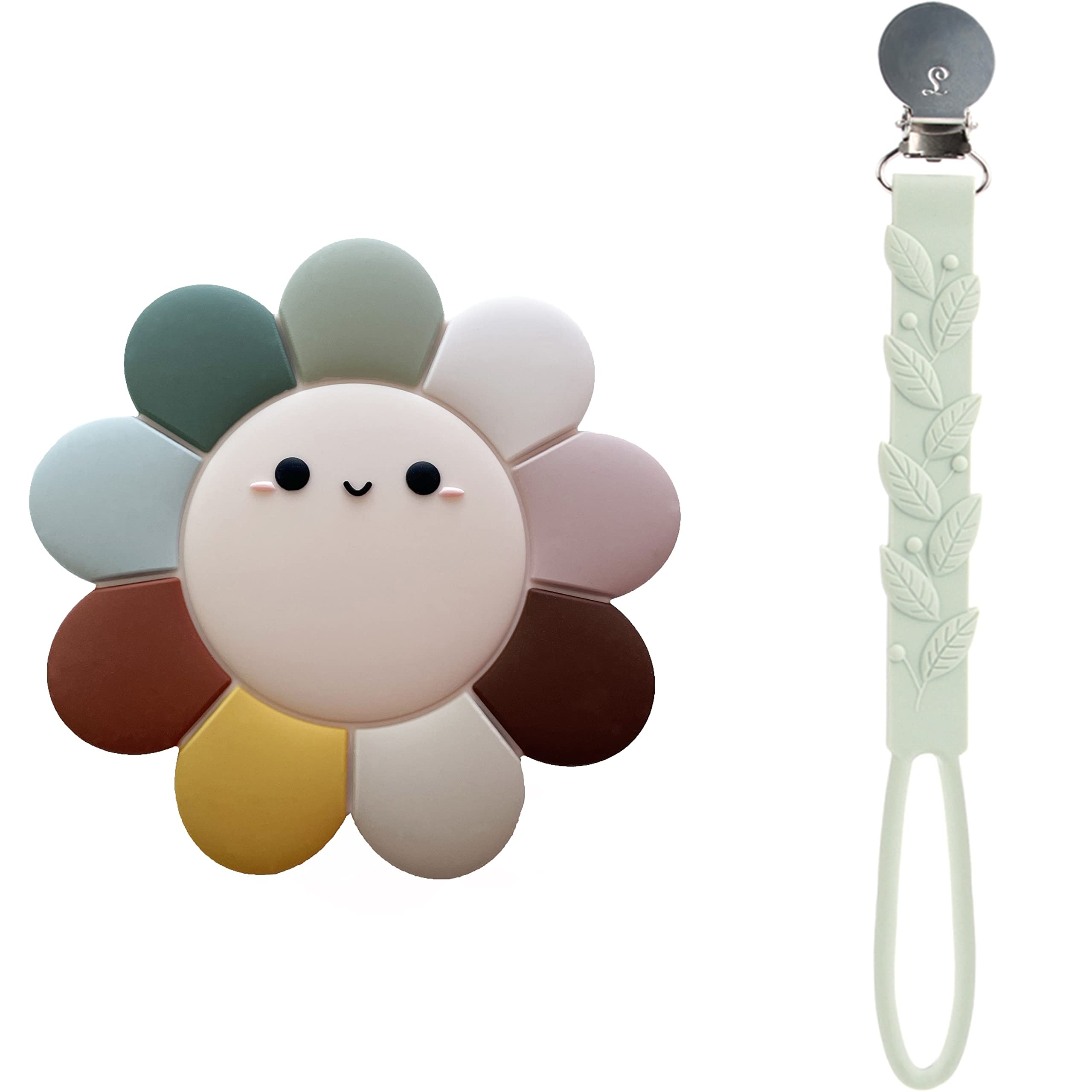 Loulou Lollipop Silicone Teether and Holder Set for Teething Baby Boy and Girl - Daisy Multi