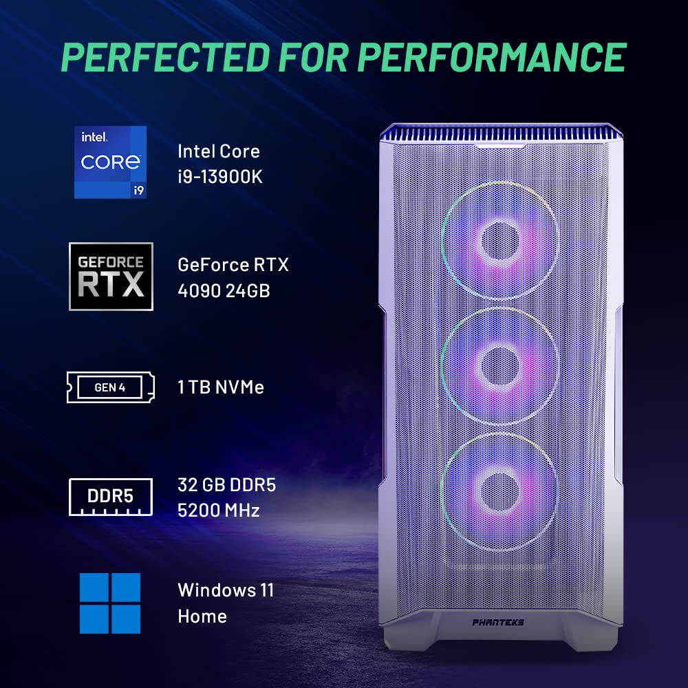 Skytech Pro Eclipse Gaming PC Desktop - Intel Core i9 13900K 3.0 GHz, NVIDIA RTX 4090 24GB, 1TB NVME Gen4 SSD, 32GB DDR5 RAM, 420mm All-in-One Liquid Cooler, Windows 11