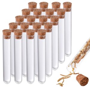 20pcs clear plastic test tubes with cork stoppers, plastic test tubes with lids clear, 12 * 75mm test tubes with lids plastic, for diy craft, candy spice seed liquid storage, laboratory use decoration