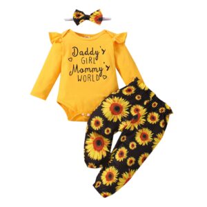 lyqtloml newborn baby girl clothes thanksgiving outfits infant romper ruffle long sleeve sunflower floral pants cute toddler baby girl clothes set 3pc christmas gifts