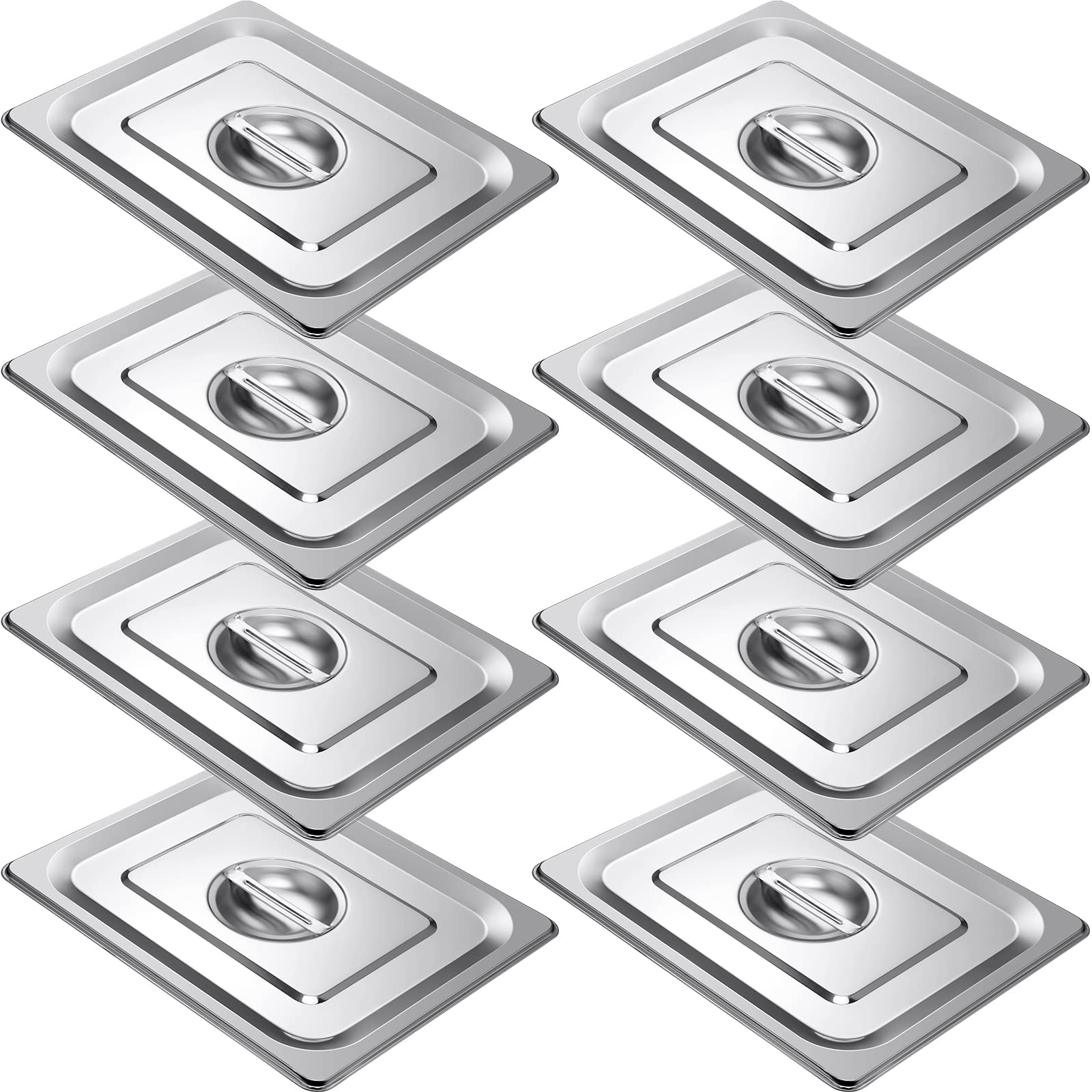 8 Pack Steam Table Pan Lids Solid Hotel Pan Covers Bulk 304 Stainless Steel Roasting Food Tray Lids with Handle for Restaurant Buffet Catering (12.8 x 10.4 Inch, 1/2 Half Size)