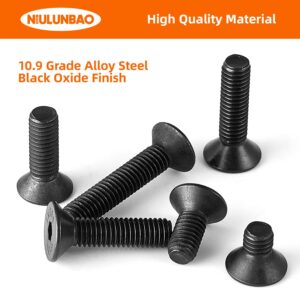 M5 x 8mm 12mm 16mm 20mm 25mm Flat Head Socket Cap Screws Countersunk Bolts, 10.9 Grade Alloy Steel, Black Oxide Finish, Allen Hex Drive, Metric Fully Threaded, Assortment Kit 50PCS