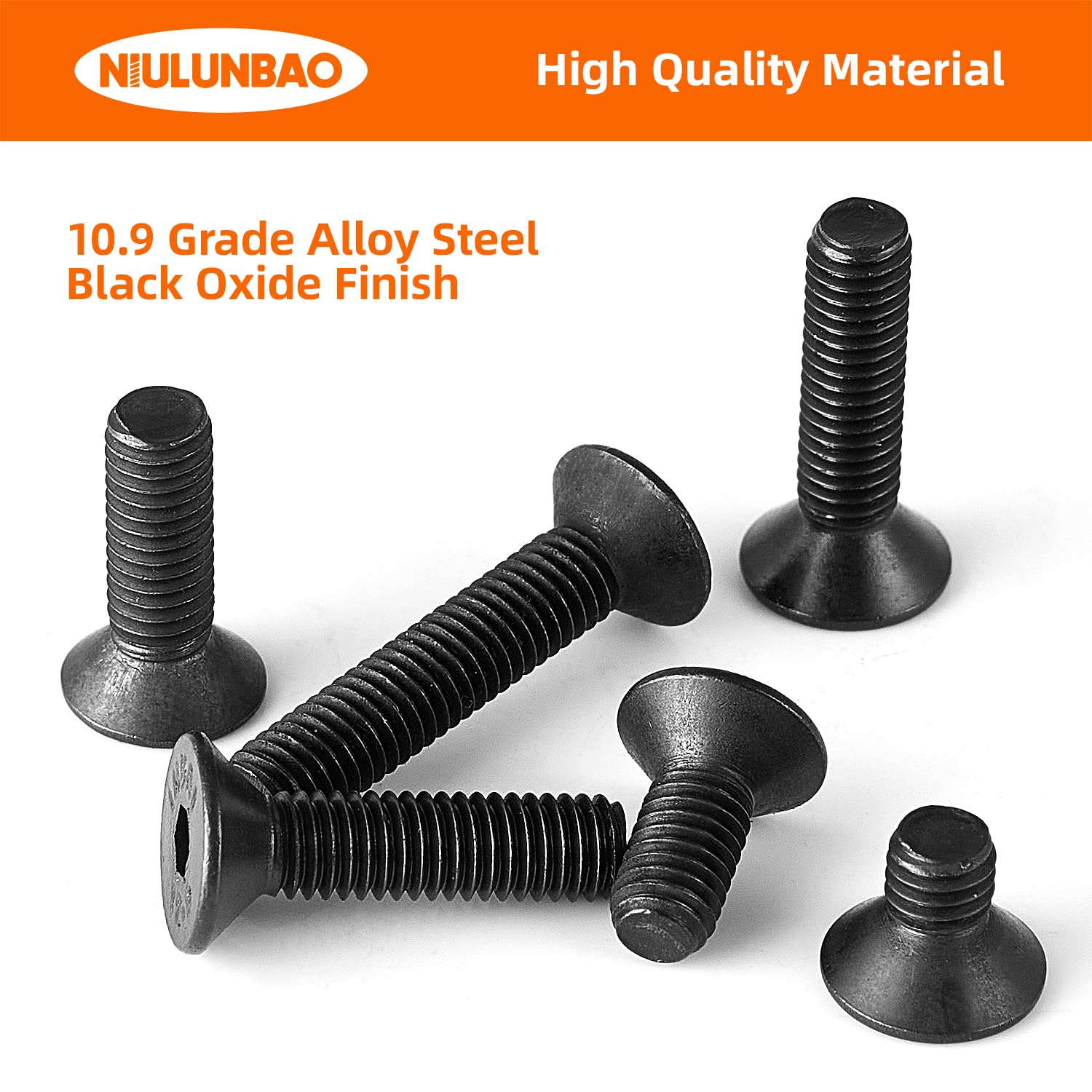 M5 x 8mm 12mm 16mm 20mm 25mm Flat Head Socket Cap Screws Countersunk Bolts, 10.9 Grade Alloy Steel, Black Oxide Finish, Allen Hex Drive, Metric Fully Threaded, Assortment Kit 50PCS