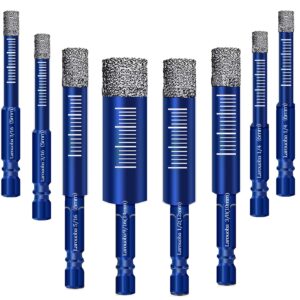 larouoba 8 pc diamond drill bit, masonry drill bits set for porcelain tile ceramic stone granite marble hex shank diamond hole saw drill bit with size 3/16” to 9/16” (blue)