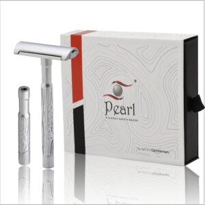 pearl k2 dual handle double edge safety razor made with brass metal handle - new premium razor with two handle (long & short) and 10 premium stainless steel blades for smooth & irritation-free shave