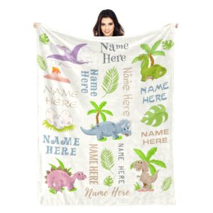 personalized dinosaur throw blanket for kids boys, dinosaur design custom name baby blanket, baby swaddle blankets with cute animal, customized swadding blanket for toddler newborn birthday gifts