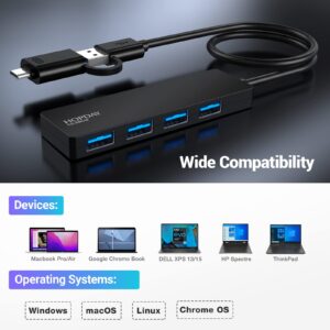 HOPDAY 4-Port USB Hub, USB 3.0 Hub, Ultra-Slim USB Splitter for MacBook Pro/Air, Multiport Adapter 5Gbps Data Hub for iMac Pro,Xbox,Ps4,Dell, HP, Surface Pro,Notebook PC,Tesla Model 3,Mobile HDD