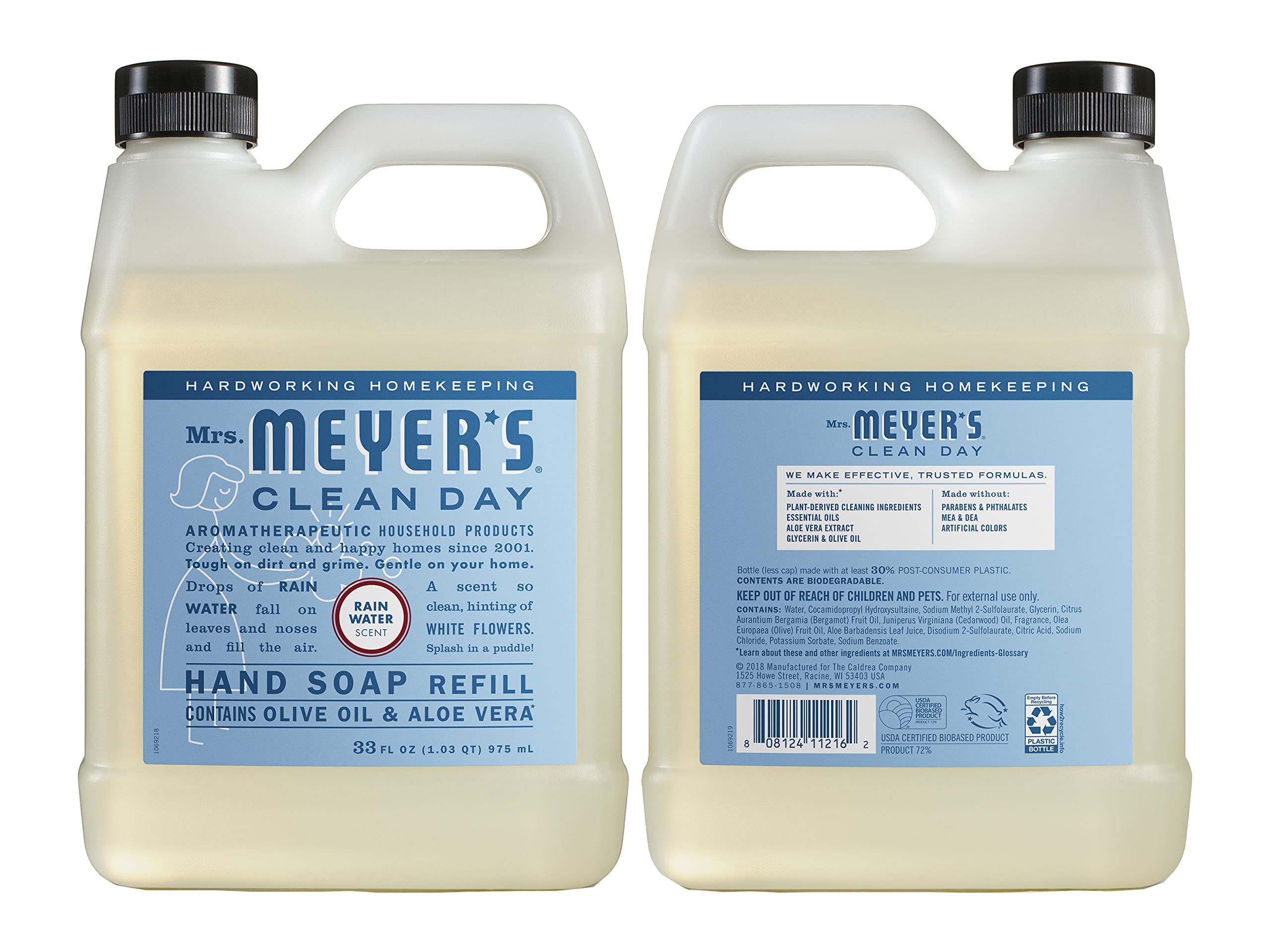 MRS. MEYER'S CLEAN DAY Liquid Hand Soap Refill Scent, Rainwater (Pack of 2)