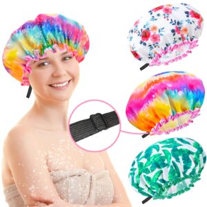 shower cap for women, 3 pcs adjustable shower cap for women girls, unicorn wide elastic band, plastic reusable waterproof, large shower cap for long hair reusable waterproof shower caps for ladies