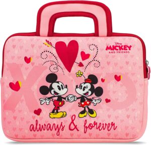 pebble gear disney mickey kids laptop carry bag - universal - fits 7 inch tablets - for travel and holidays - storage for toys, headphones, tablets - storage pocket (mickey always and forever)