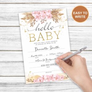 Baby Shower Invitations, Diaper Raffle Tickets and Baby Shower Book Request Cards, Blush Pink Boho Floral Baby Gender Reveal Party Supplies, Gender Neutral Baby Shower Decorations - 25 Sets(YQKTZ-019)