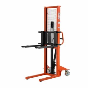 dmc-fpps 1100lbs capacity manual pallet stacker, 63" hydraulic lift height, 7.9"-29.3" width adjustable forks, hand pallet truck forklift