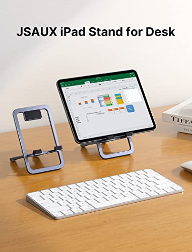 JSAUX Universal Tablet Stand, Portable Foldable Tablet Holder for Desk Compatible with iPad Mini/Air, Samsung Galaxy Tab, Kindle Fire, Steam Deck, Switch, ROG Ally, iPhone and Other Tablets-Gray