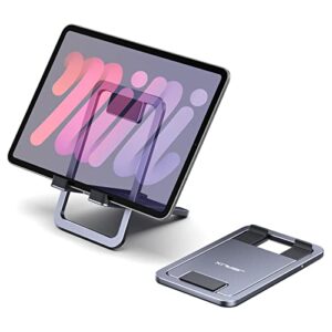 jsaux universal tablet stand, portable foldable tablet holder for desk compatible with ipad mini/air, samsung galaxy tab, kindle fire, steam deck, switch, rog ally, iphone and other tablets-gray