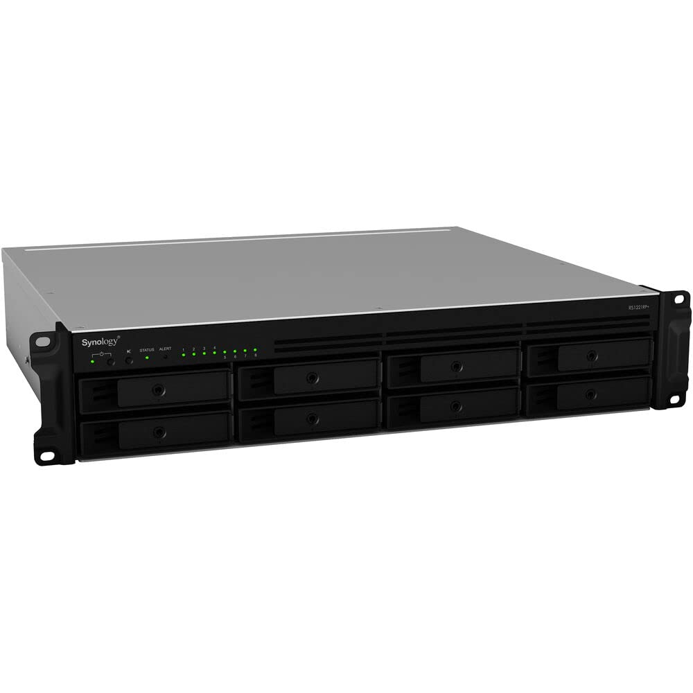 Synology RackStation RS1221RP+ NAS Server with Ryzen 2.2GHz CPU, 32GB Memory, 80TB HDD Storage, 4 x 1GbE LAN Ports, Redundant Power, DSM Operating System Bundle with Rail kit