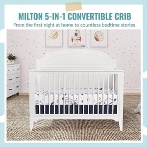 Dream On Me JPMA & Greenguard Gold Certified Milton 5-in-1 Convertible Crib Made with Sustainable New Zealand Pinewood in White, Non-Toxic Finish