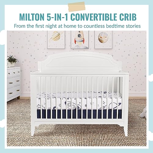 Dream On Me JPMA & Greenguard Gold Certified Milton 5-in-1 Convertible Crib Made with Sustainable New Zealand Pinewood in White, Non-Toxic Finish