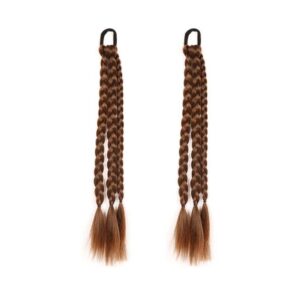 2 pcs braided ponytail extensions long synthetic hair pieces hair wig hair ties twist braid hair bands hair accessories for women and girls (light brown)