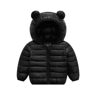 xmwealthy baby boys girls winter coats toddler light puffer down jacket infant kids bear hoods padded outwear black 6-12 months