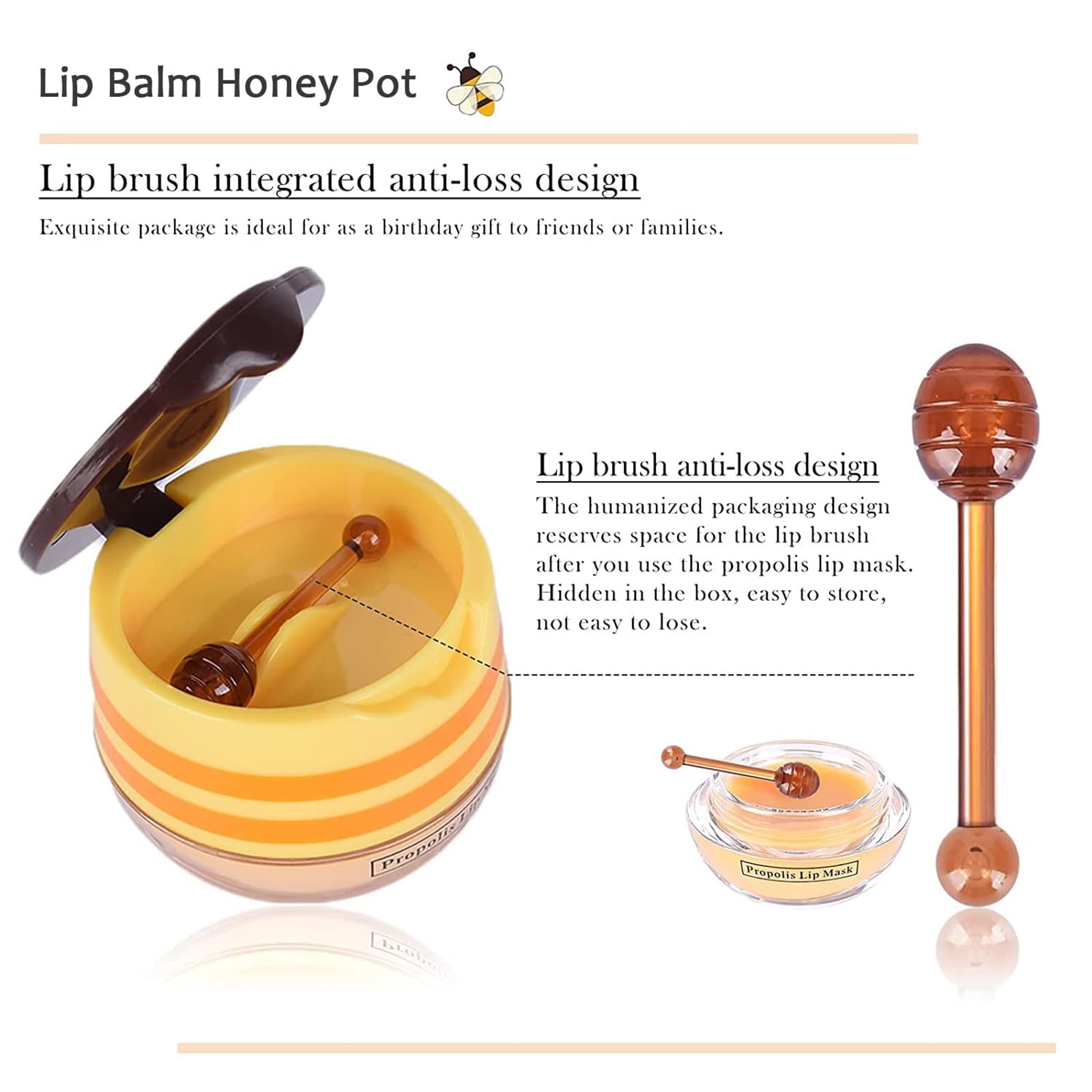 4PCS Honey Lip Balm Honey Pot & Strawberry Sleeping Lip Mask, Propolis Moisturizing Honey Lip Mask Lip Balm, Hydrating & Prevention Dry and Cracked Lip Scrubs Exfoliator, Winter Lip Care Products