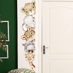 51.18x10.94 inch watercolor jungle animal wall decals forest animal wall sticker elephant lion monkey wall decals for baby nursery playroom bedroom classroom kindergarten wall decor