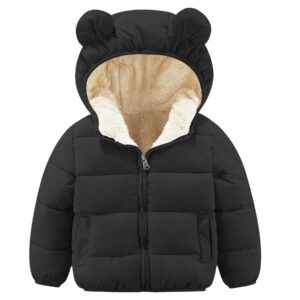 anhdm toddler boys girls thicken winter coat baby fleece warm hooded jacket clothes 2024, black, 2-3t/ tag 100