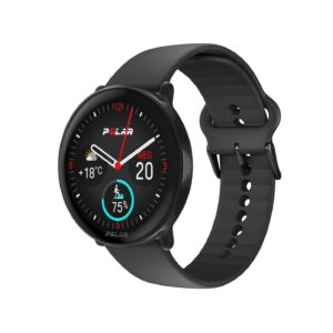 polar ignite 3 series fitness tracking smartwatch with amoled display, gps, heart rate monitoring, sleep analysis, and real-time voice guidance; s-l, for men or women, night black