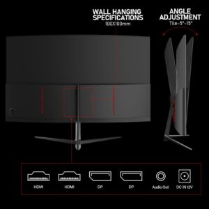 Gawfolk 2K 165Hz Curved Monitor, 27 Inch QHD 2560x1440p 144Hz Gaming Monitor with AMD FreeSync, Flicker-Free, 2X HDMI 2.0, DP 1.4, Ultra-Thin Frameless 1800R Screen PC Monitor