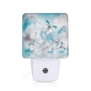 avulzgd teal butterfly night light plug in wall decorative led nightlight with auto dusk to dawn sensor lamp for kids bedroom room nursery hallway kitchen decor