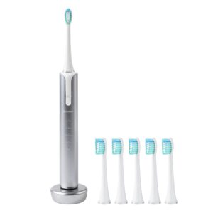 soniclean lux sonic toothbrush for adults with 6 toothbrush heads, rechargeable toothbrush, automatic toothbrush, sonic toothbrush with refills, platinum