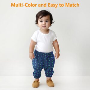 Hakochia Soft and Comfy 100% Cotton Baby Pants for Baby Boys and Girls with Ample Diaper Room 0-12 Months Blue