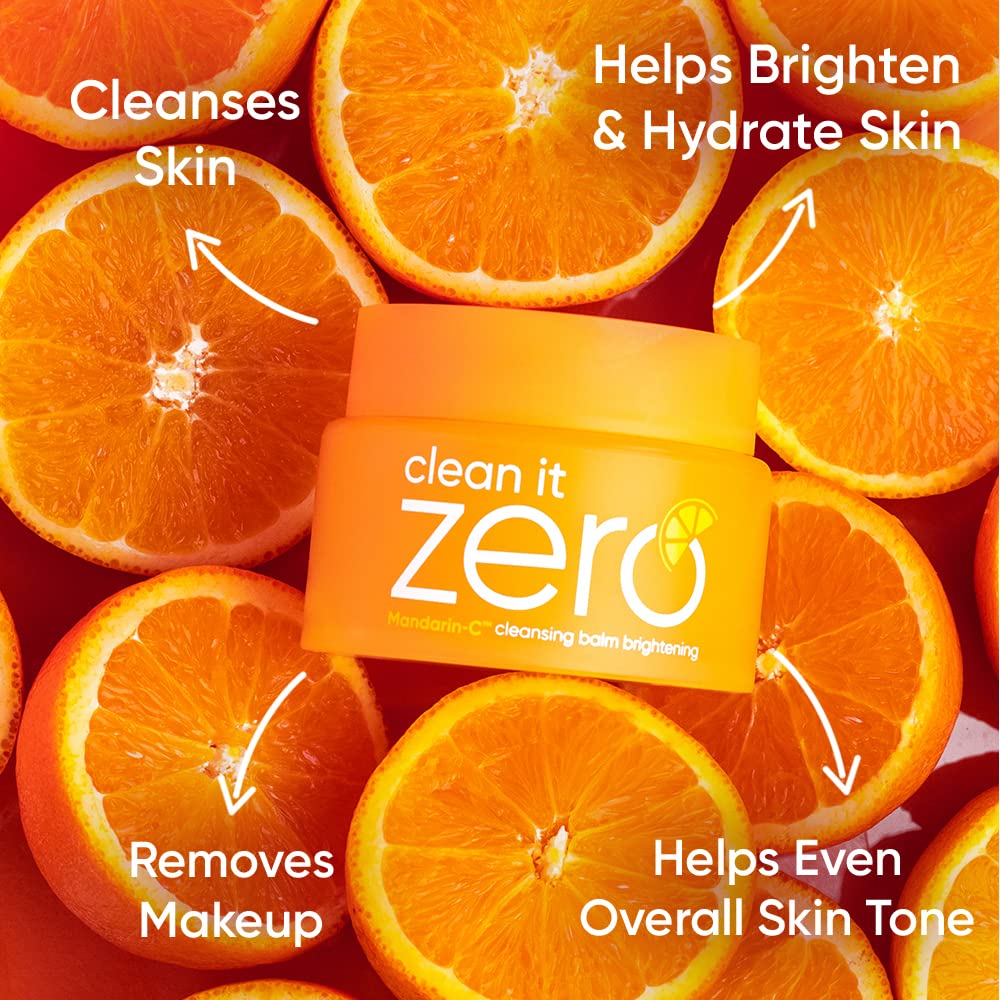 BANILA CO Clean it Zero Mandarin-C Cleansing Balm Brightening - Refreshing Makeup Remover with Vitamin C & Citrus Extracts, Korean Skincare for Glowing Complexion,Made to Brighten Dull Skin Types - 100ml/3.38 fl oz